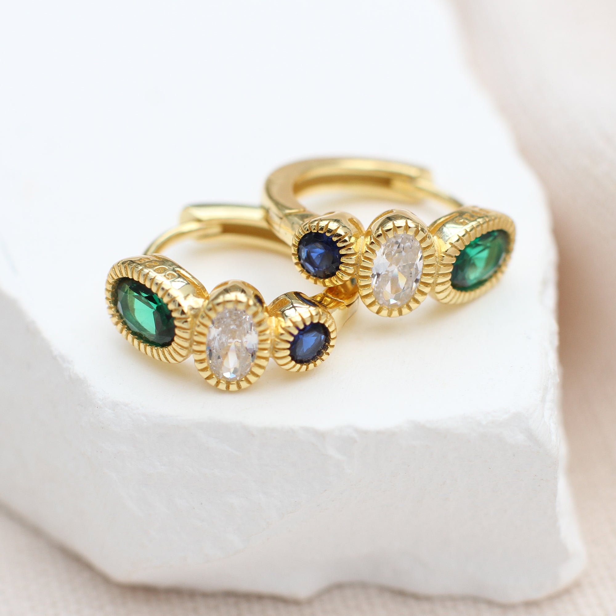 18ct Gold Plated Multi Colour Cz Stone Huggie Hoops | FREE UK DELIVERY ...