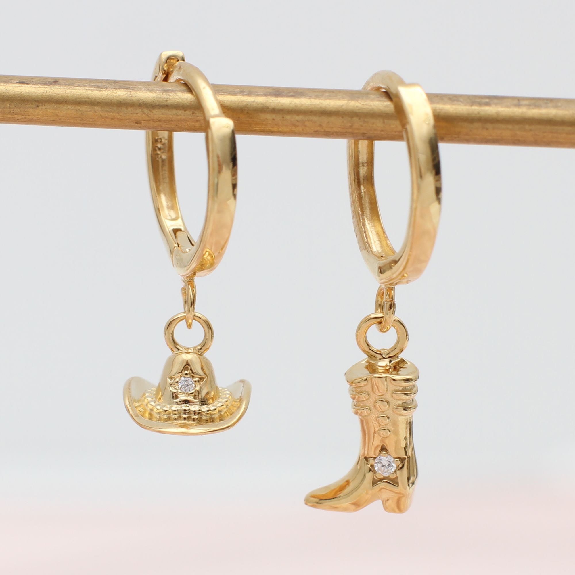 Cowboy Gold Or Silver Hat And Boot Huggie Hoops – Hurley Burley