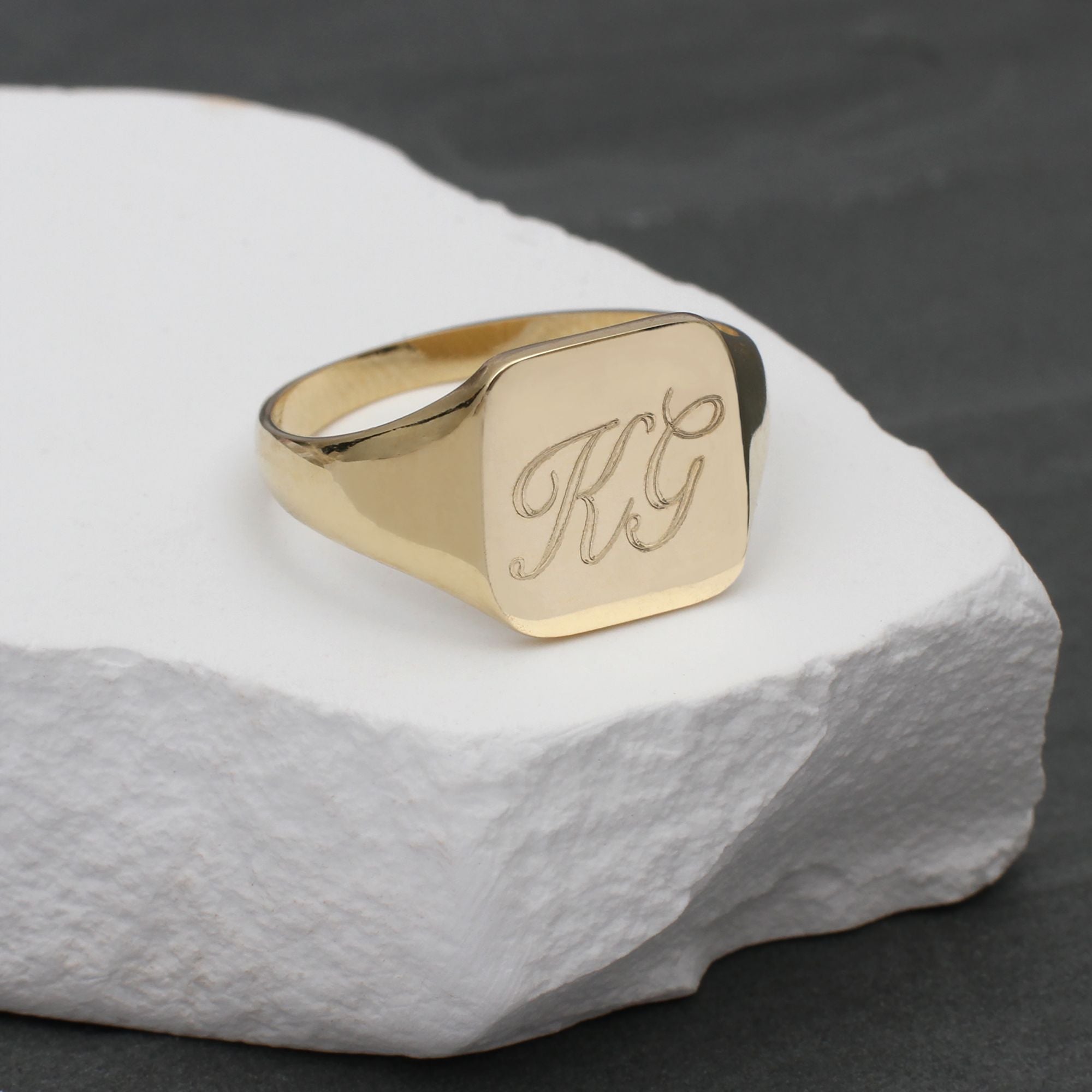 Personalised Mens 9ct Yellow Gold Square Signet Ring – Hurley Burley